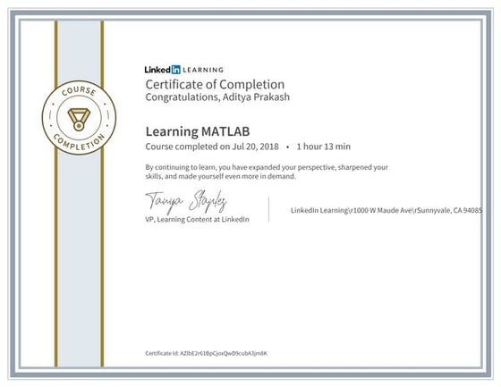 Certificate of completion learning matlab | PPT