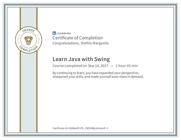 Certificate Of Completion Learn Java With Swing