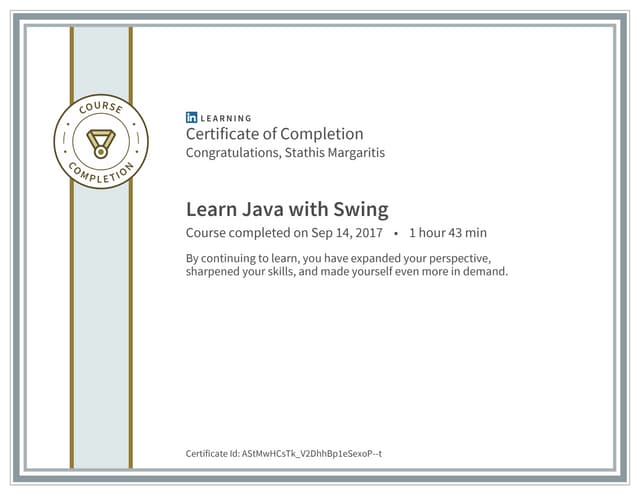 Certificate Of Completion Learn Java With Swing Ppt 5205
