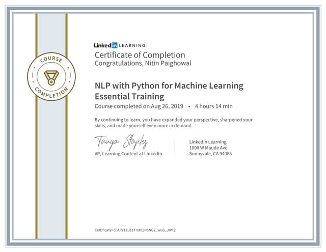Certificate ofcompletion nlp with python for machine learning essential ... Certificate ofcompletion nlp with python for machine learning essential ...