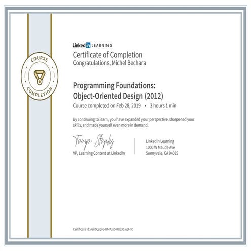 Certificate of Completion Object Oriented Design | PDF