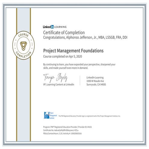 Certificate of completion: Lean Foundations - PMI | PDF