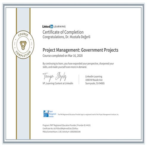 Dr. Mustafa Degerli - 2020 - Project Management Government Projects ...