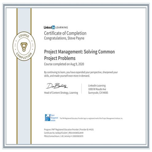 Certificate of Completion Project Management Solving Common Project ...