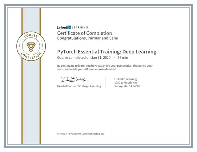 Certificate ofcompletion pytorch essential training_ deep learning | PPT Certificate ofcompletion pytorch essential training_ deep learning | PPT