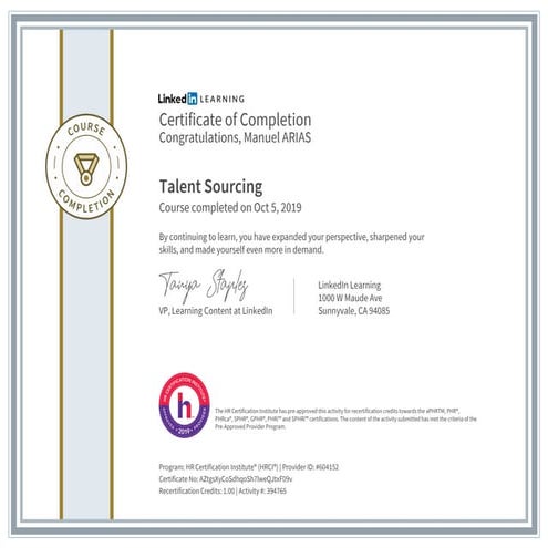 Certificate of completion talent sourcing | PDF