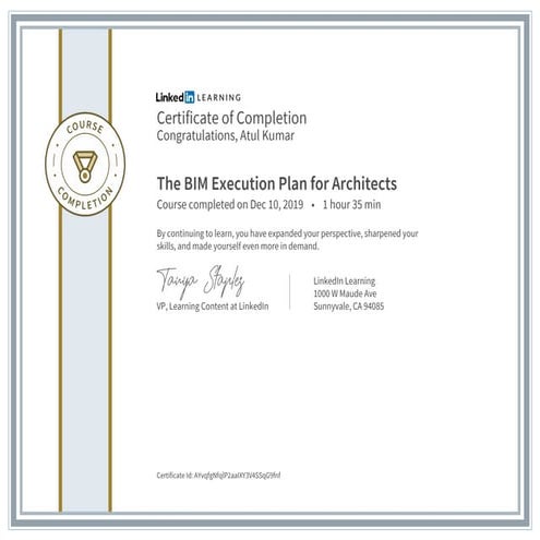 Certificate of Completion the BIM Execution Plan for Architects | PDF