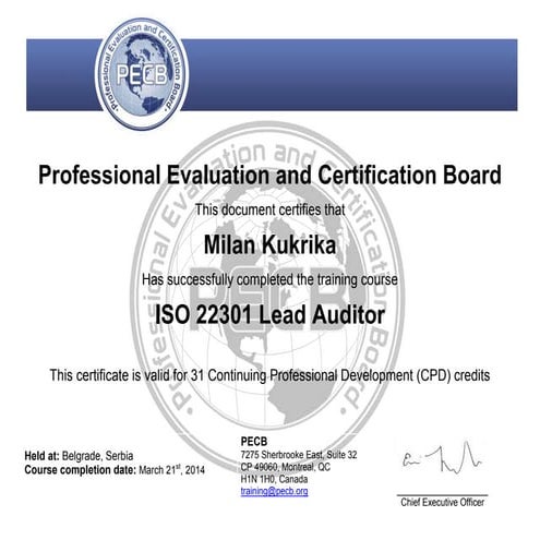 Certificate of course completion iso22301 la_m_kukrika | PDF