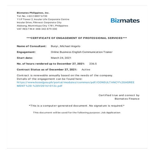 Certificate of engagement | PDF