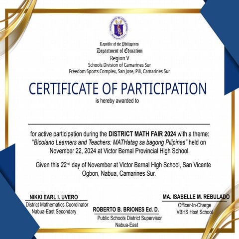 Certificate of PARTICIPATION (DISTRICT MATH FAIR).pptx
