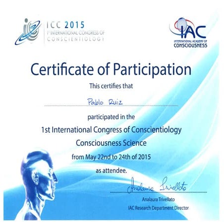 Certificate of Participation 1st international Congress of ...