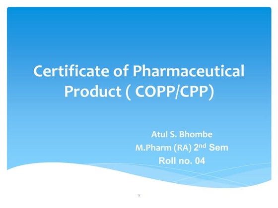 Copp - CERTIFICATE OF PHARMACEUTICAL PRODUCT | PPT