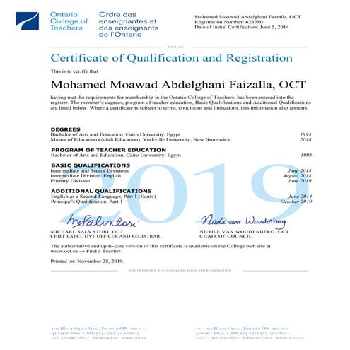 Certificate of qualification and registration | PDF