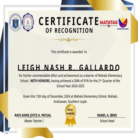 Certificate of Recognition for Portfolio | PPTX