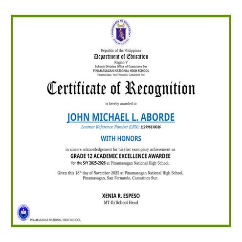 DepEd Certificates-Recognition for quarterly recognition | PPTX