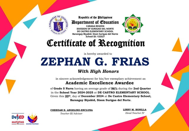certificate of recognition first Quarter | PDF