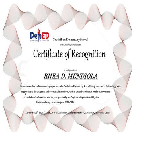 Certificate of recognition for Graduation | DOCX
