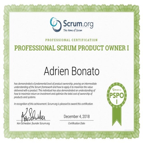 Professional Product Owner (PSPO I) - Adrien Bonato | PDF | Computer Software and Applications ...