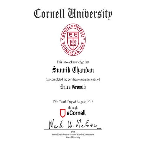 Sales Growth: Cornell University | PPT