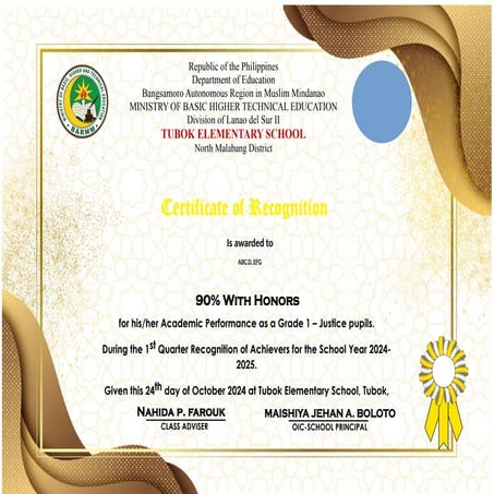 Certificates of achievements of every learners | DOCX