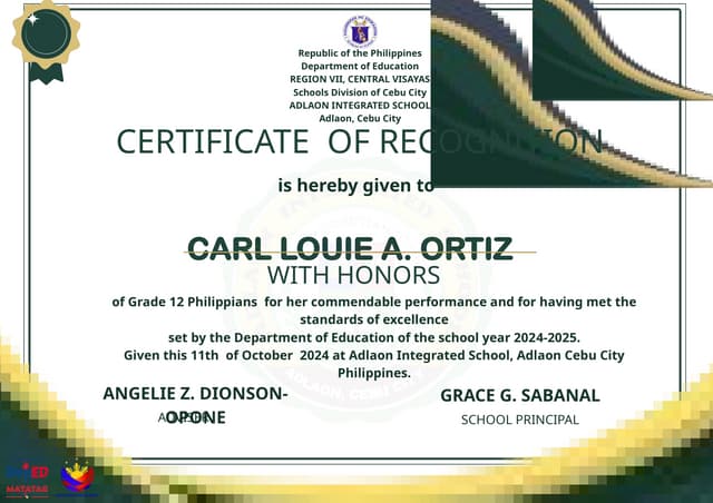 Sample editable certificate WITH HONORS 2023 - 2024.docx | Professional ...