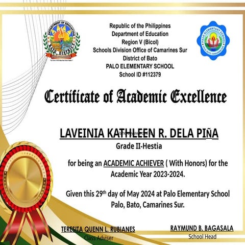Cert of honors, with honors, with high honors, and with highest honors ...