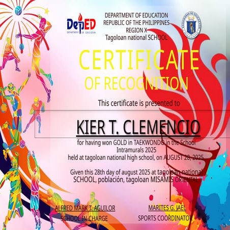 CERTIFICATES INTRAMURALS for any eventsss | PPTX