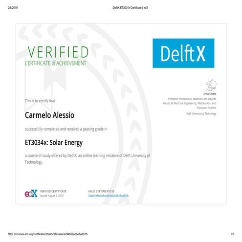 Certificate Solar Energy - Delft University of Technology | PDF
