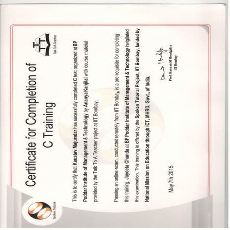 Certificate Spoken Tutorial Talk To A Teacher C Pdf