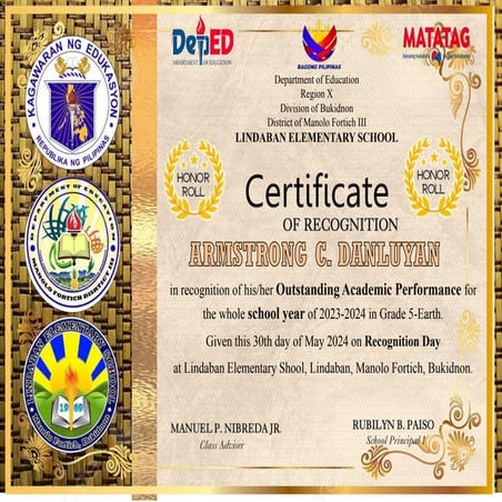 DepEd Certificates-Recognition for quarterly recognition | PPTX