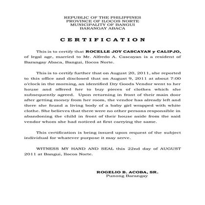 Certification barangay captain | DOCX