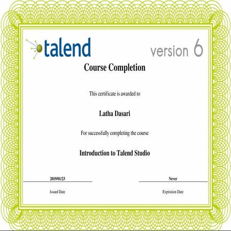 Certification talend-cloud-essentials-latha.dasari.harman | PDF