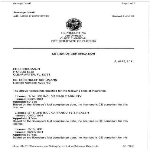 Certification Letter Eric Schumann | PDF | Classical Music | Music