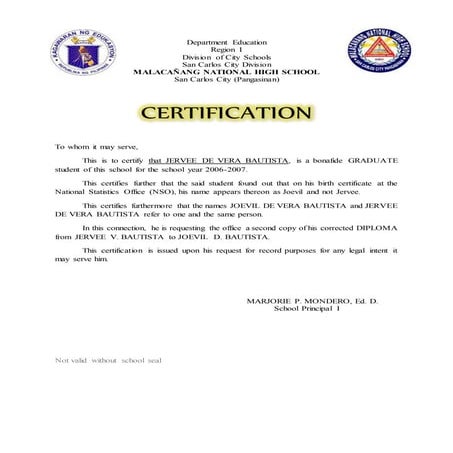 Certification of second of diploma | DOCX