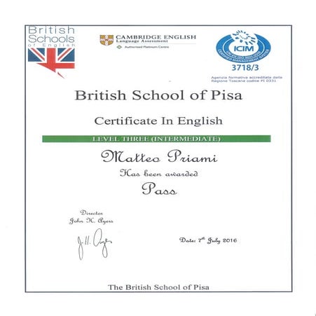 Certificato British School | PDF | Professional School | Postgraduate ...