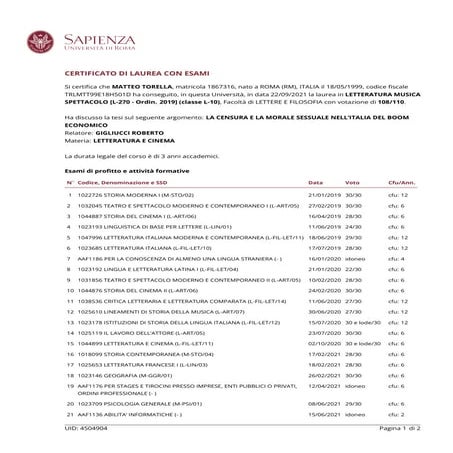 Certificato di laurea con esami e voto finale .pdf
