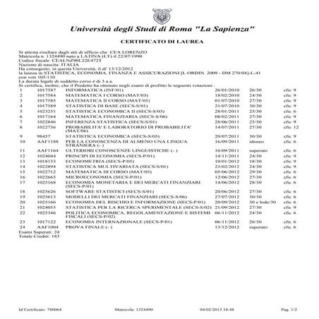 Certificato laureaconesami | PDF