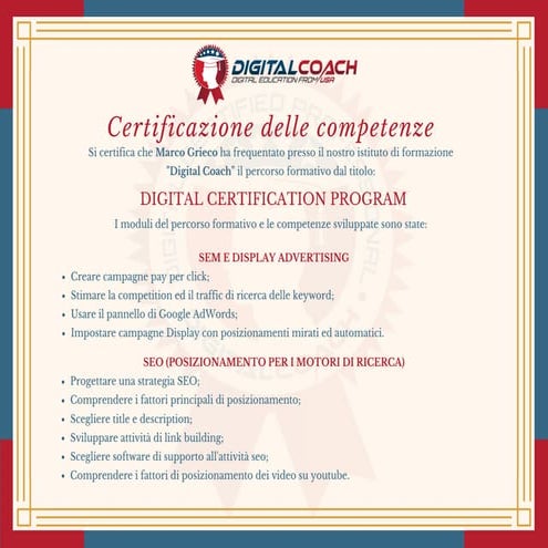 Certificazione delle competenze digital certification program m. grieco ...