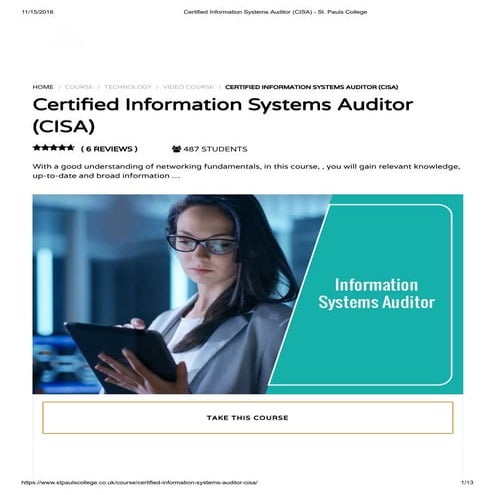 Certified Information Systems Auditor (CISA) - St. Pauls College | PDF