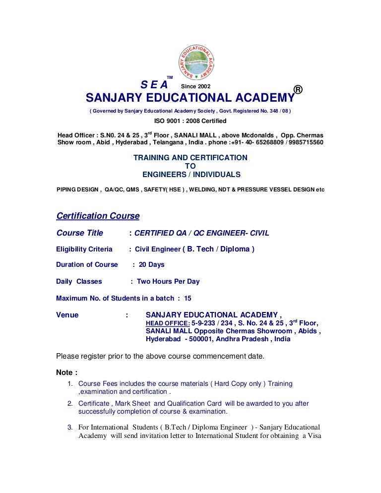 Certified QA QC civil engineer Certified QA QC civil engineer