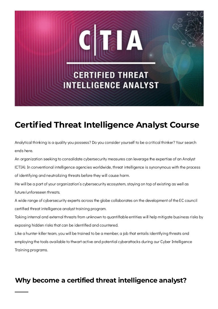 Certified threat intelligence analyst | Cyber Intelligence Training