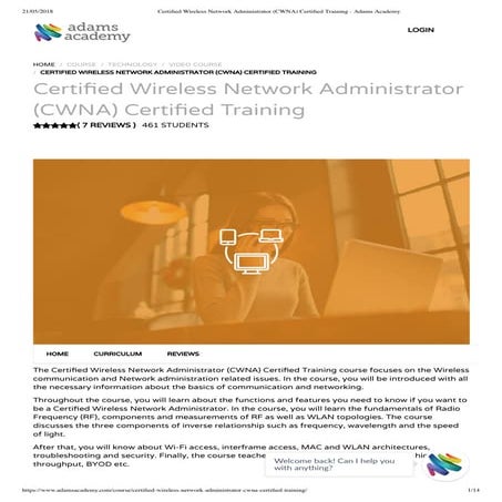Certified wireless network administrator (cwna) certified training - Adams Academy | PDF