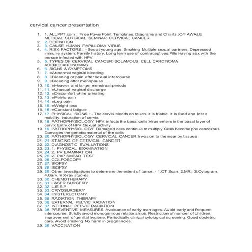 Cervical cancer presentation | DOCX | Cancer | Diseases and Conditions