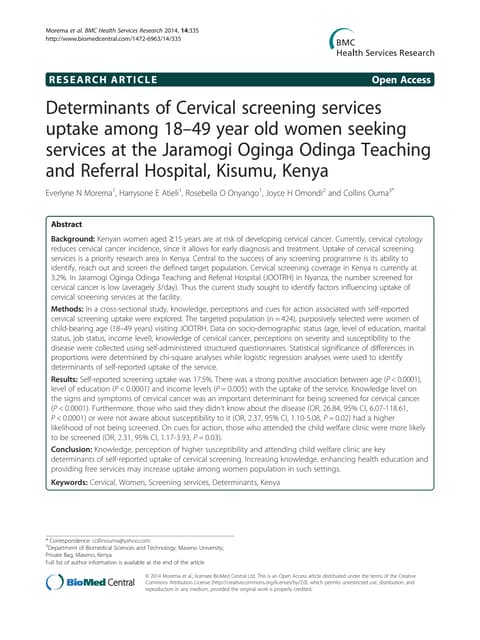 Use of Mobile Telemedicine for Cervical Cancer Screening | PPT