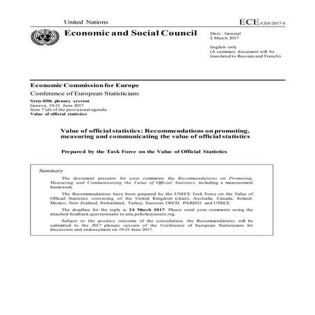 Value of official statistics: Recommendations on promoting, measuring ...