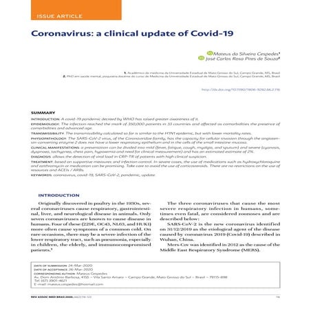 Coronavirus: a clinical update of covid19 | PDF