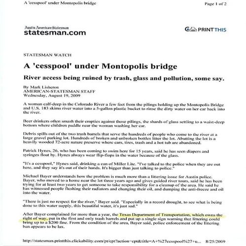 Cesspool under montopolis bridge aas | PDF