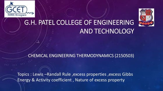 Van Laar & NRTL Equation in Chemical Engineering Thermodynamicas | PPT