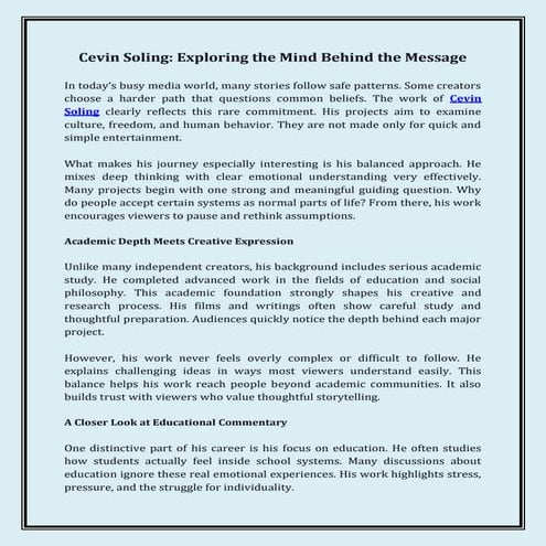 Cevin Soling_ Exploring the Mind Behind the Message | PDF