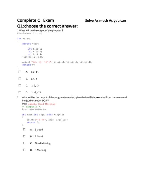 C exam | PDF C exam | PDF